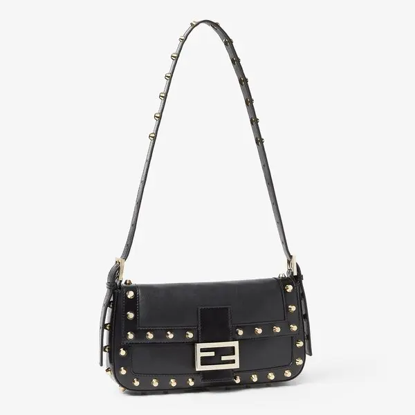 Fendi Baguette® 26424 Black Nappa Leather Bag With Studs